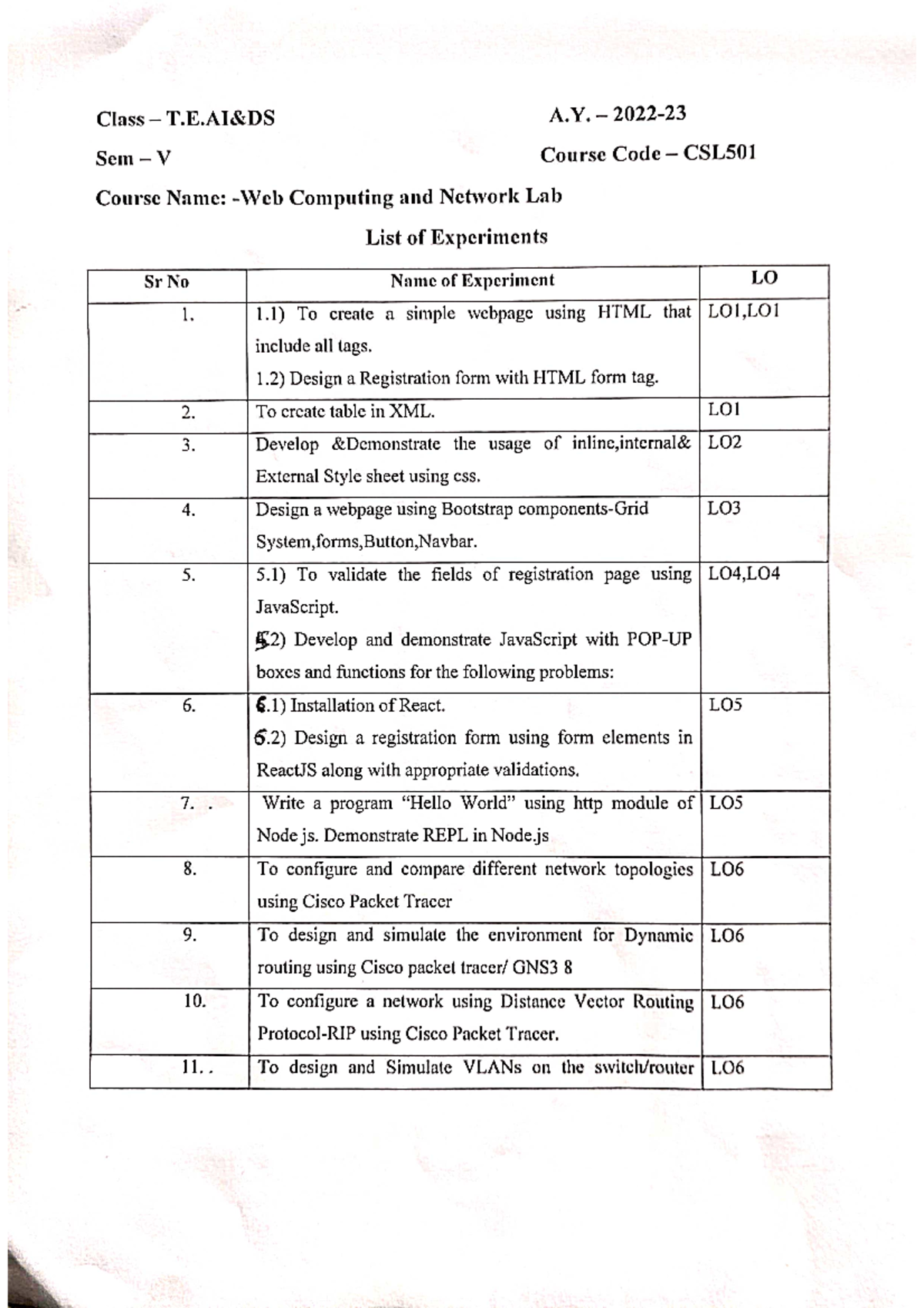 WC Final Practical list - Bachelor of Engineering - Studocu