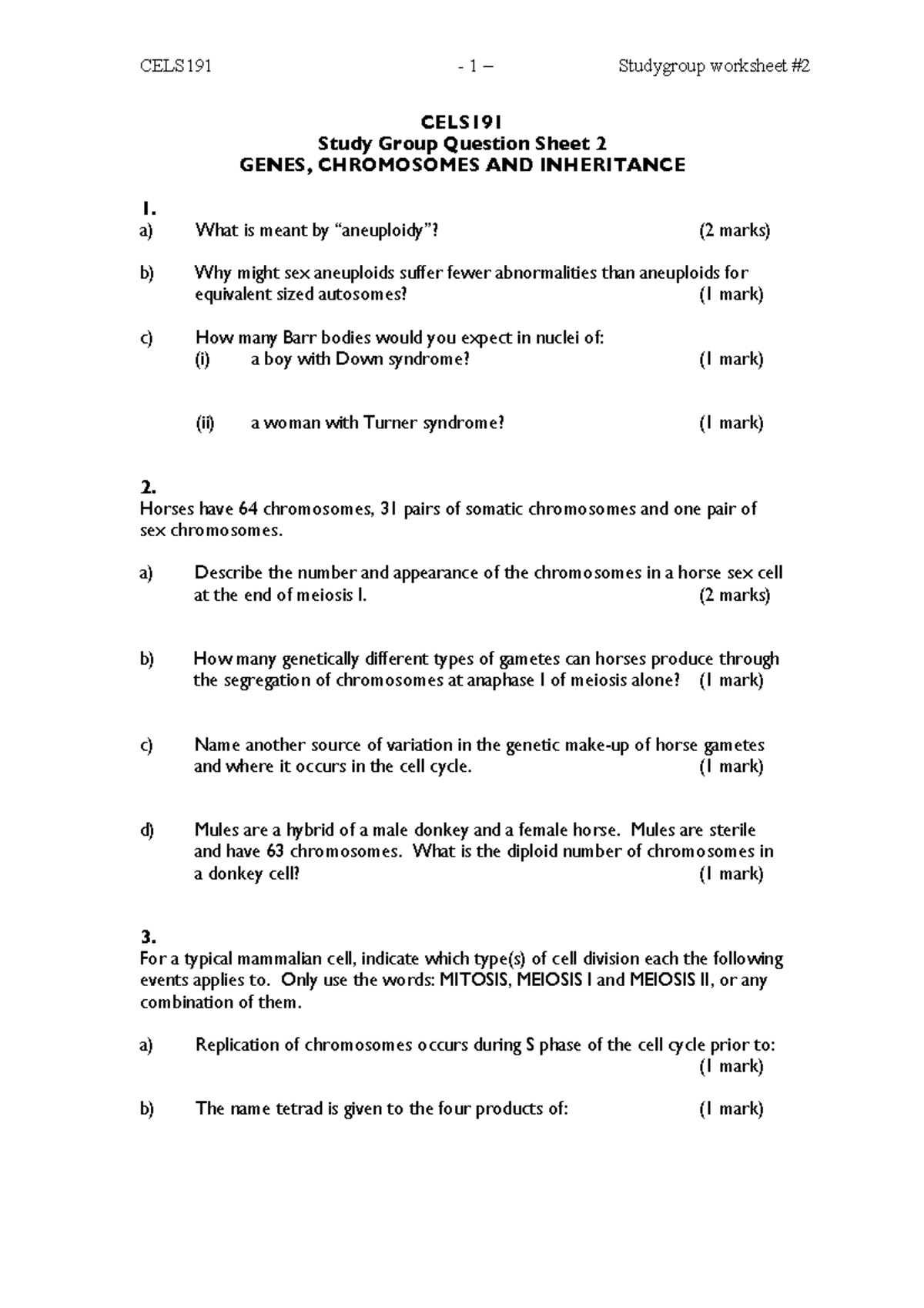 Questions for cels191 - CELS191 - 1 – Studygroup worksheet # CELS Study Group Question Sheet 2 ...