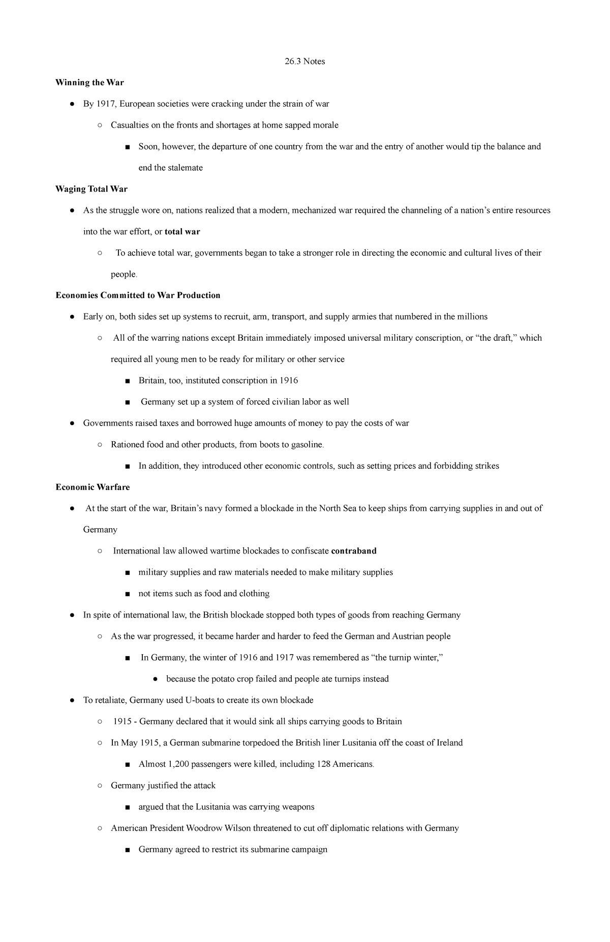 26.3 Notes - 26 Notes Winning the War By 1917, European societies were ...