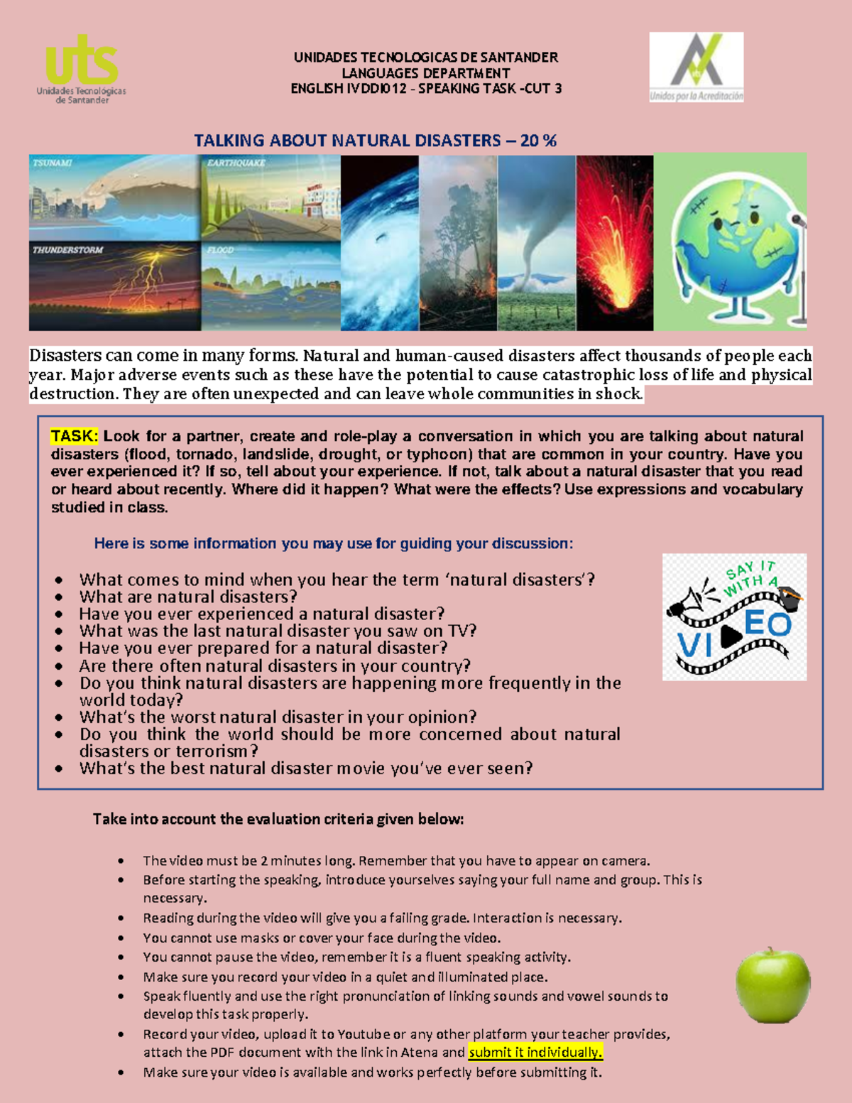 Speaking TASK 3 English 4 2023 - UNIDADES TECNOLOGICAS DE SANTANDER ...