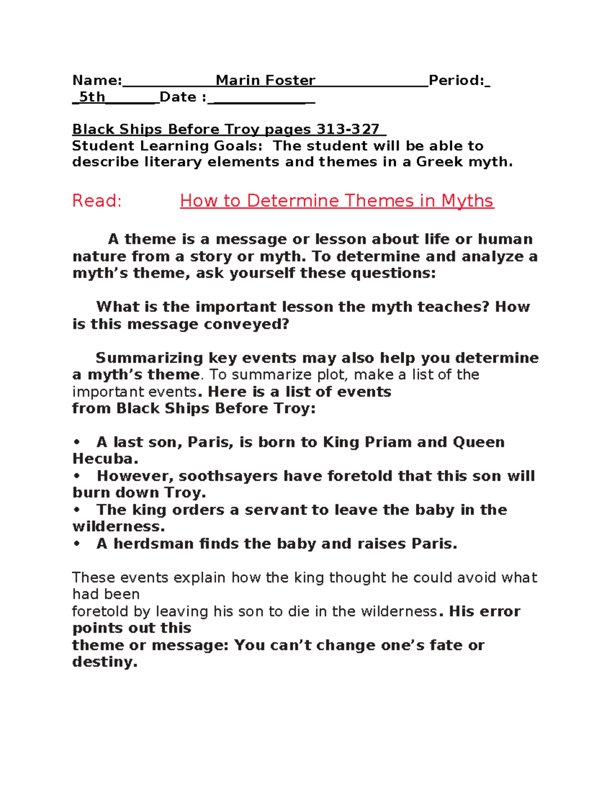 Quiz from Black Ships Before Troy pgs. 313-330 My HRW on-line textbook ...