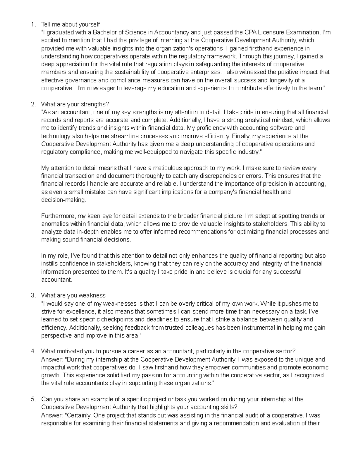 Sample - helpful guide - Tell me about yourself "I graduated with a ...