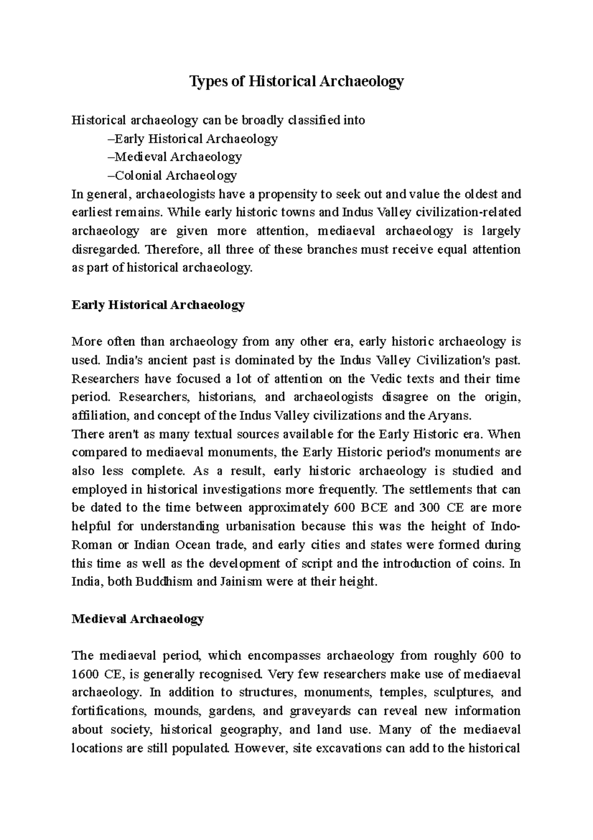 Types of Historical Archaeology - Types of Historical Archaeology ...