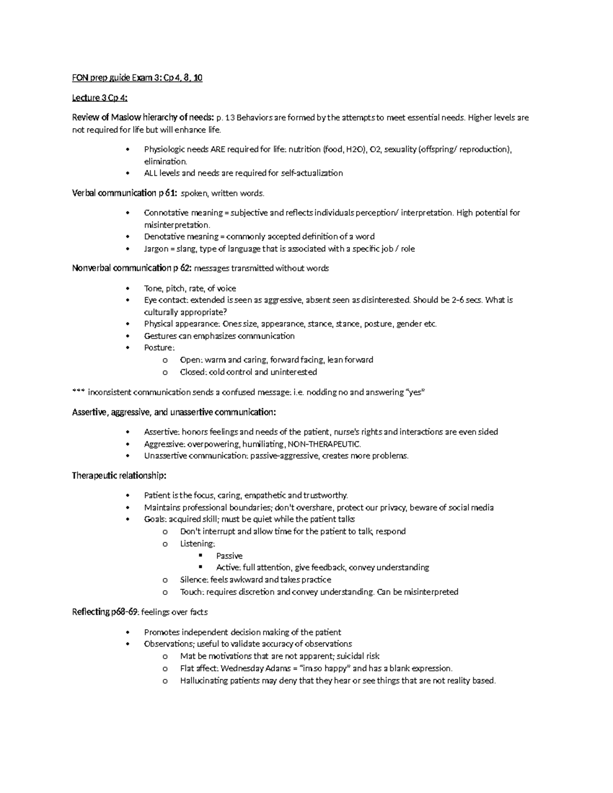 Study guide FON exam 3 - FON prep guide Exam 3: Cp 4, 8, 10 Lecture 3 ...