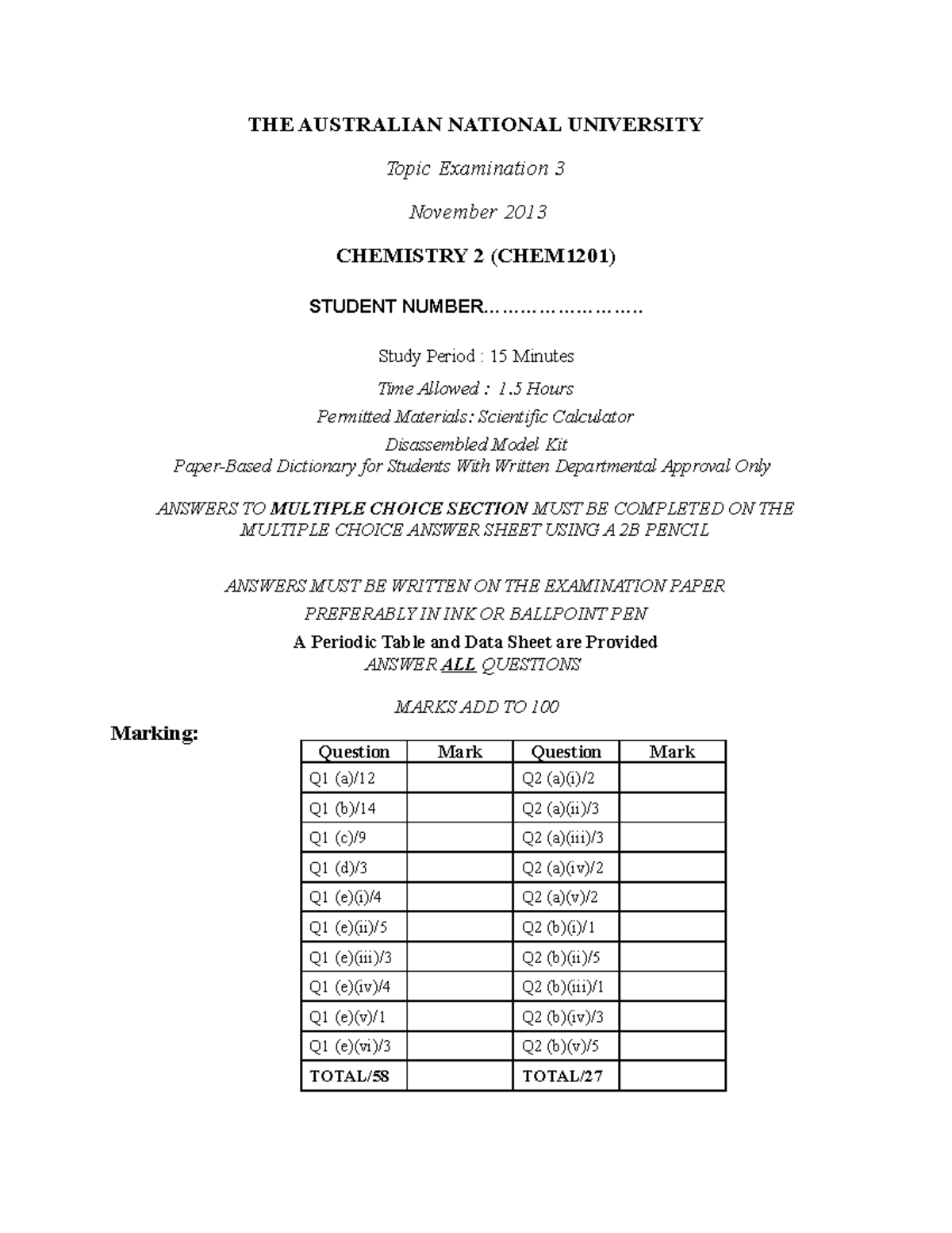 Exam 2013, questions - THE AUSTRALIAN NATIONAL UNIVERSITY Topic ...