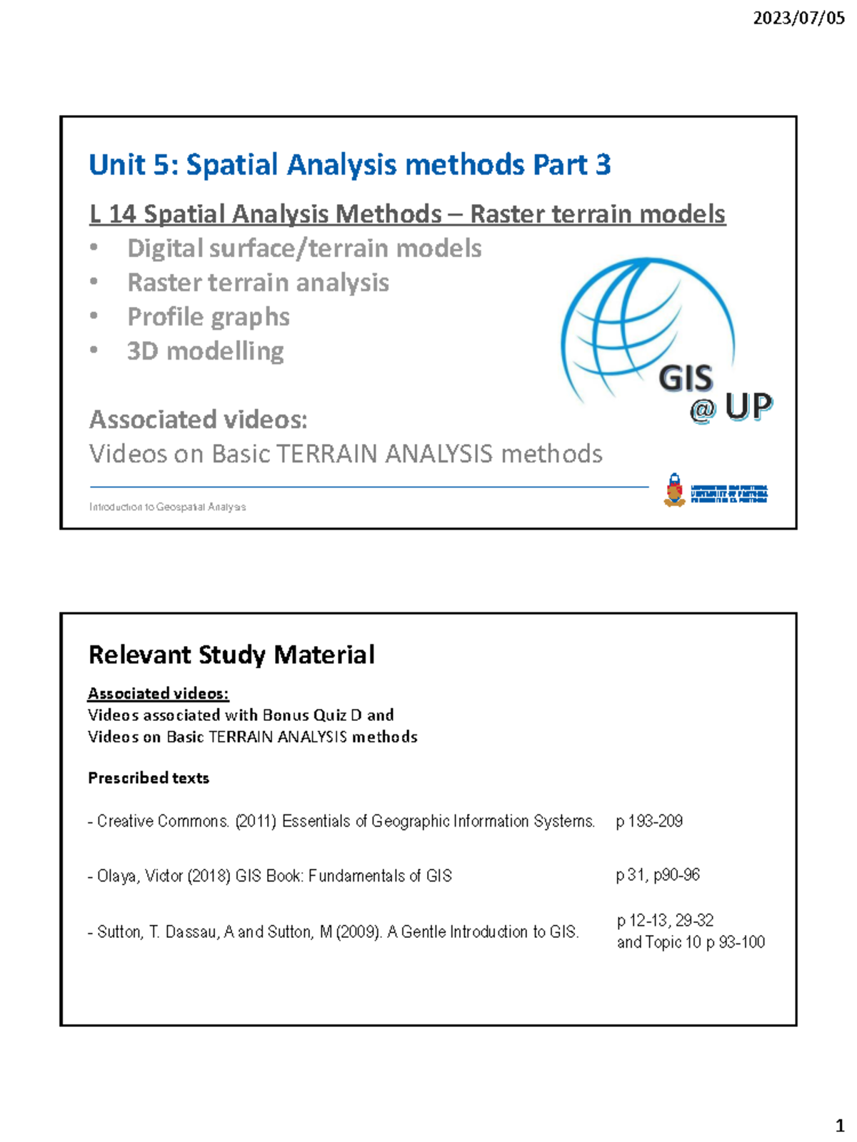 2023 L14 GIS221 Spatial analysis methods Part 3 - Unit 5: Spatial ...