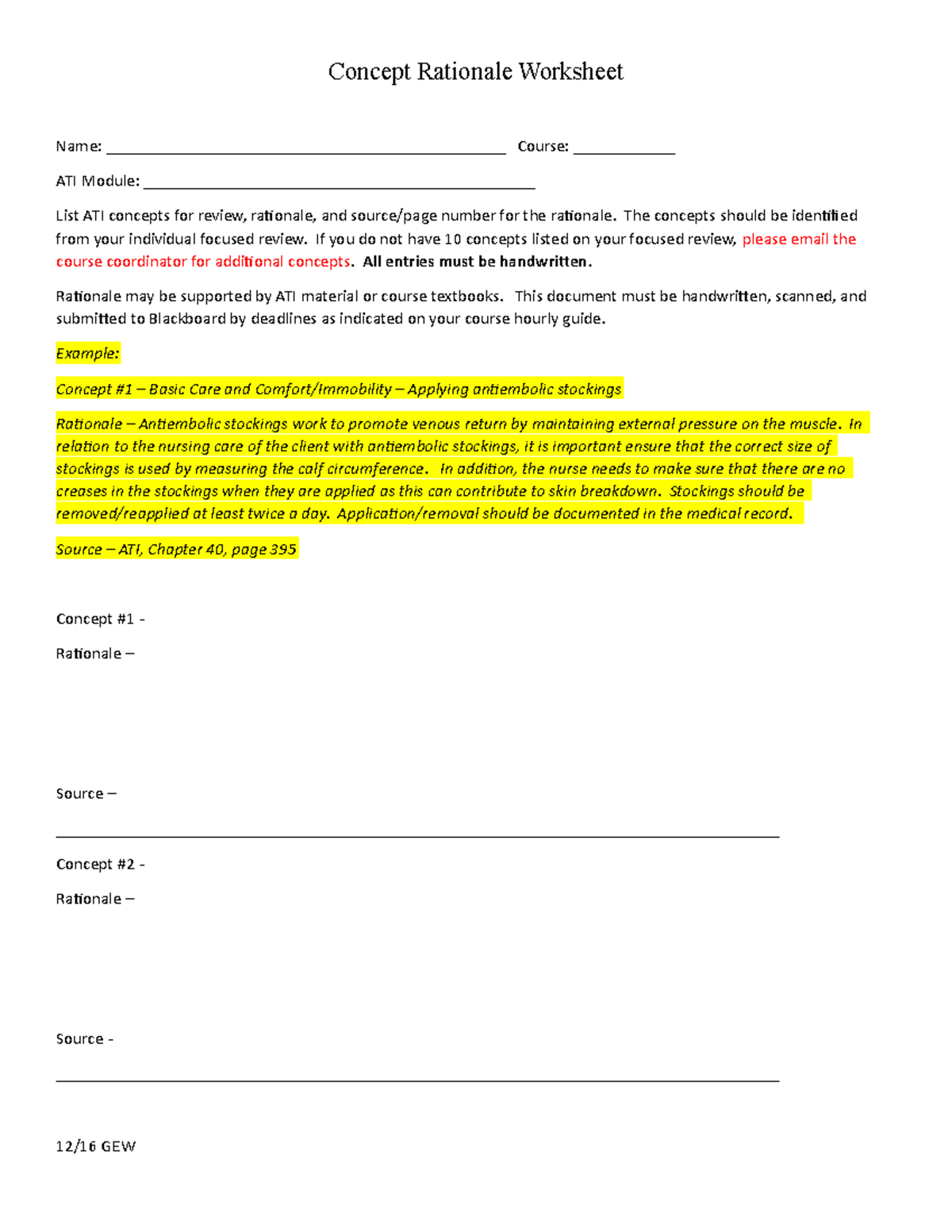 ATI Concept print - Concept Rationale Worksheet Name: - Studocu