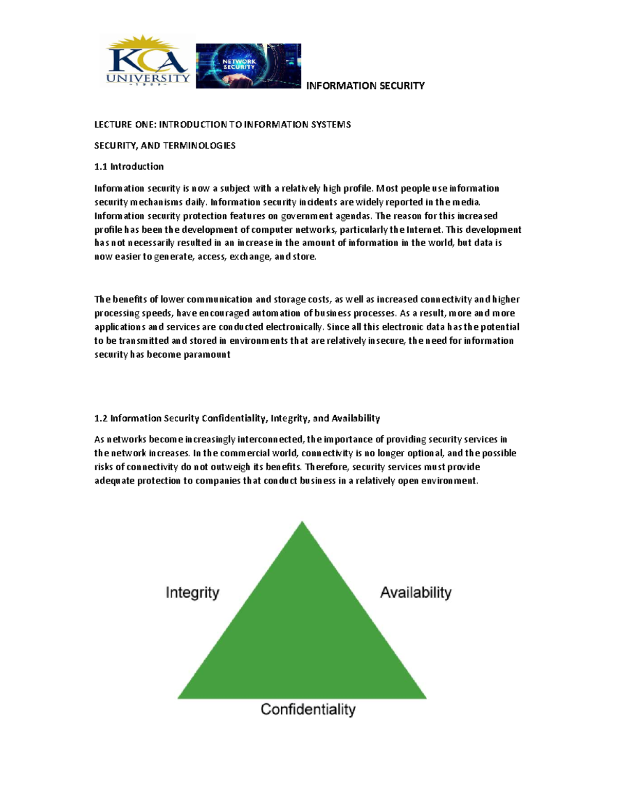 Unit 1 Information Security Lecture One Introduction To Information Systems Security And
