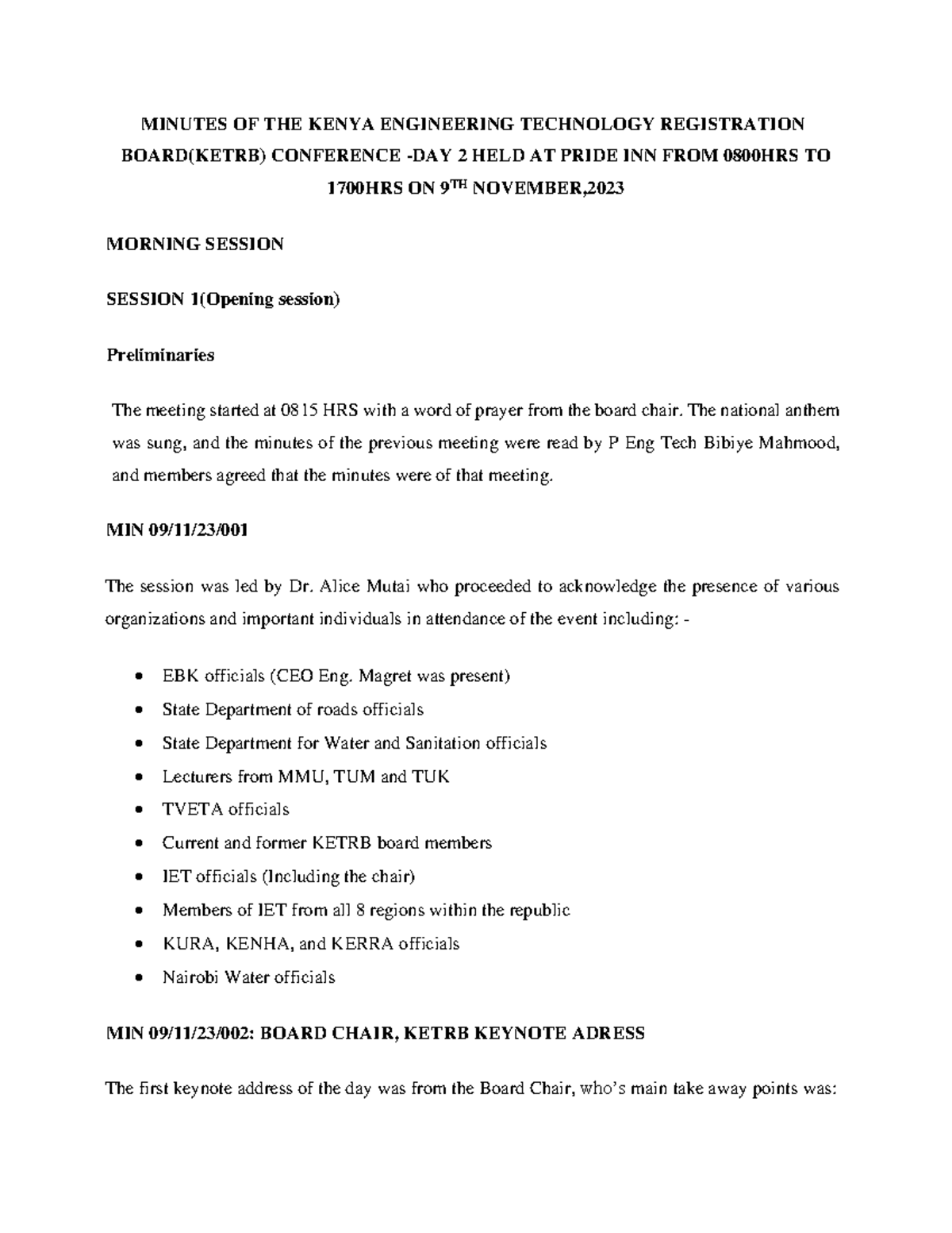 Ketrb Workshop report - niwuebvuqw - MINUTES OF THE KENYA ENGINEERING ...