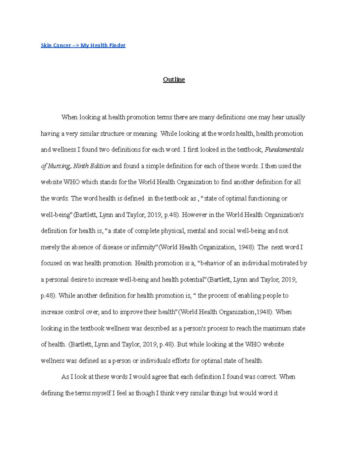 Health Promotion Essay - Skin Cancer -> My Health Finder Outline When ...