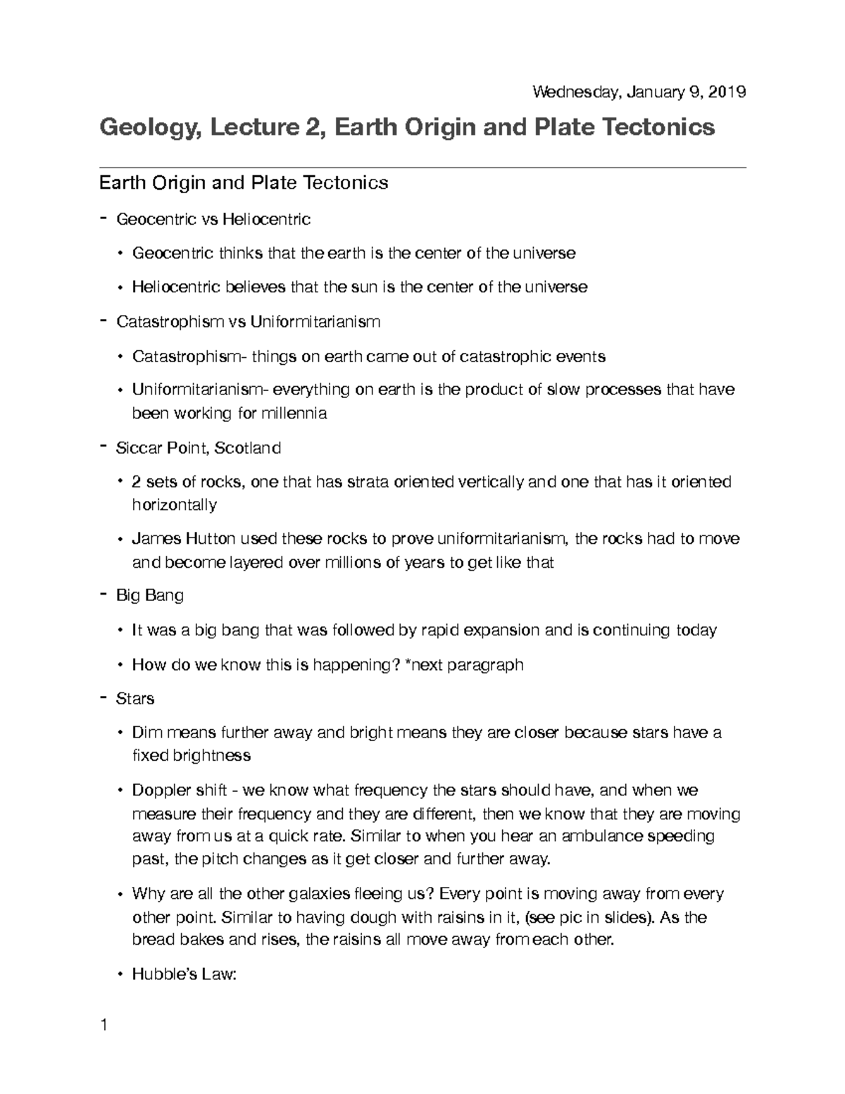 Geology, Lecture 2, Earth Origin and Plate Tectonics - Wednesday ...