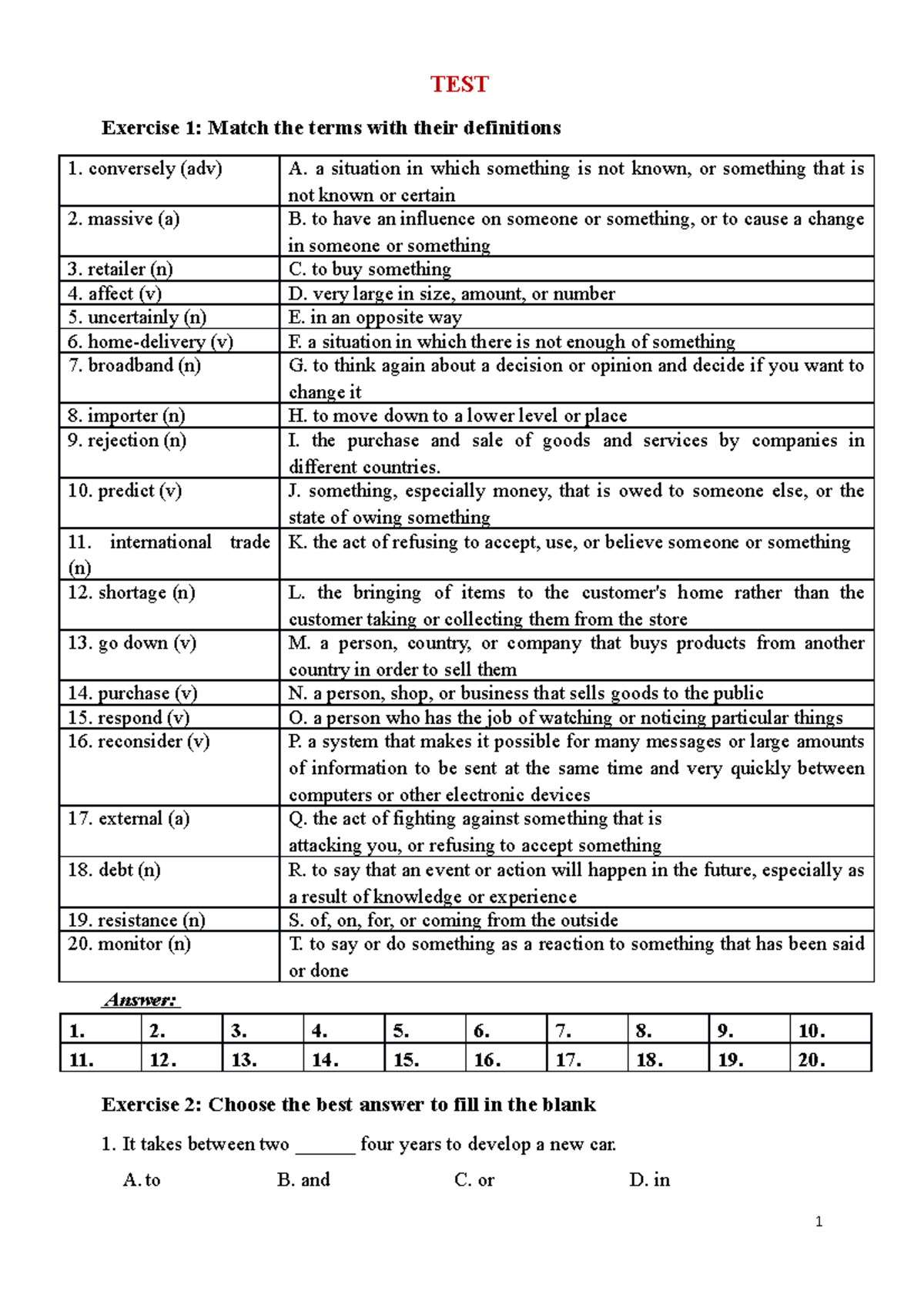 Group 2 - Test Designing - TEST Exercise 1: Match the terms with their ...