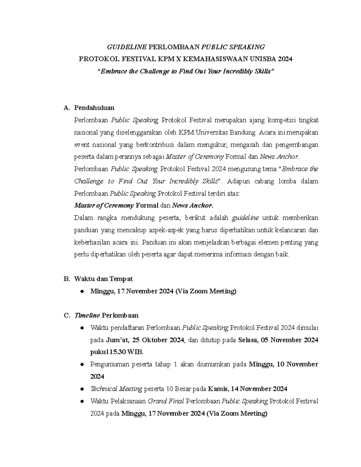 Guideline Perlombaan - contoh time line organisasi dan perencanaan ...