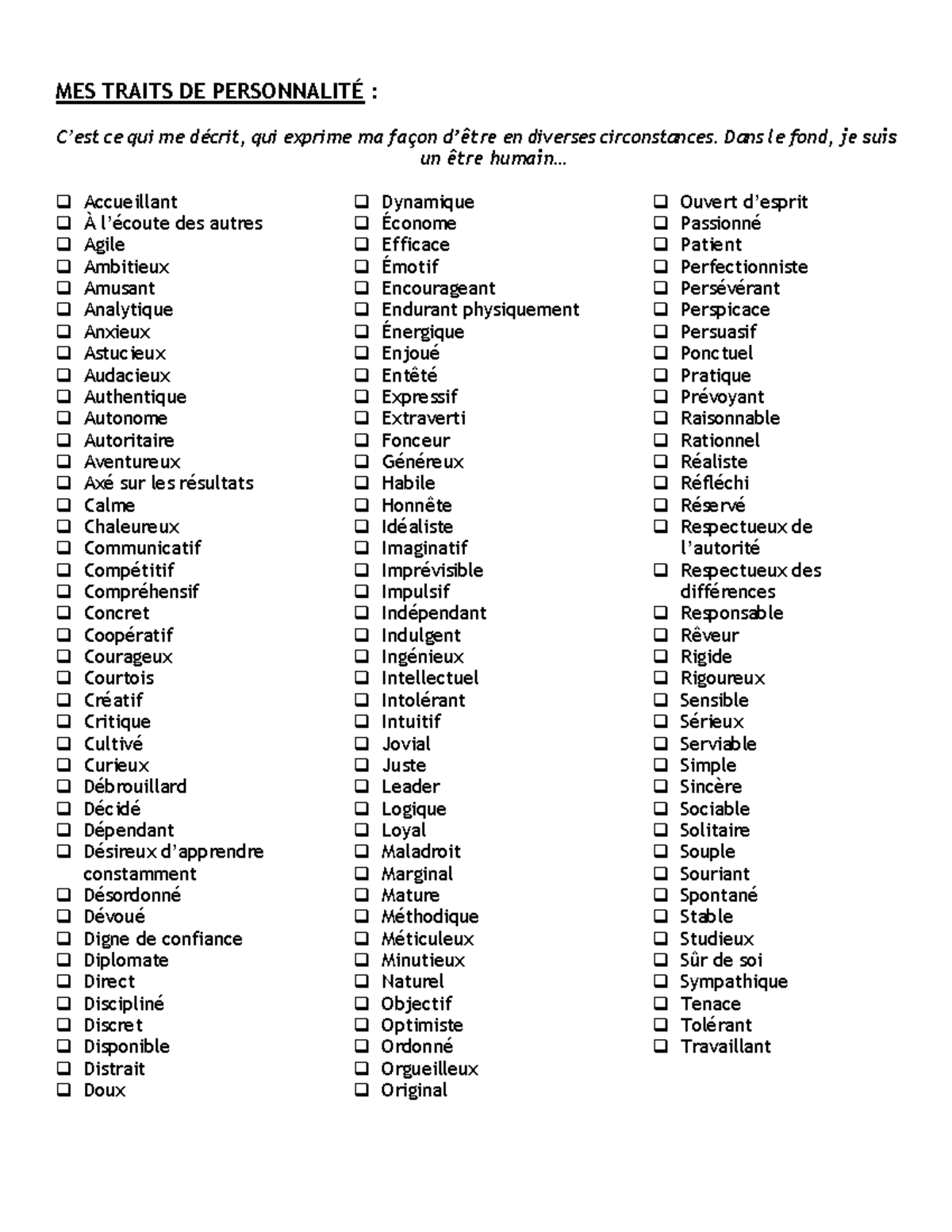 C3 -valeurs,motivatons et orientations - MES TRAITS DE PERSONNALITÉ : C ...