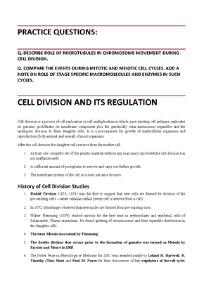 Cell Biology-Practice Questions - Cell Biology: Questions for Short ...