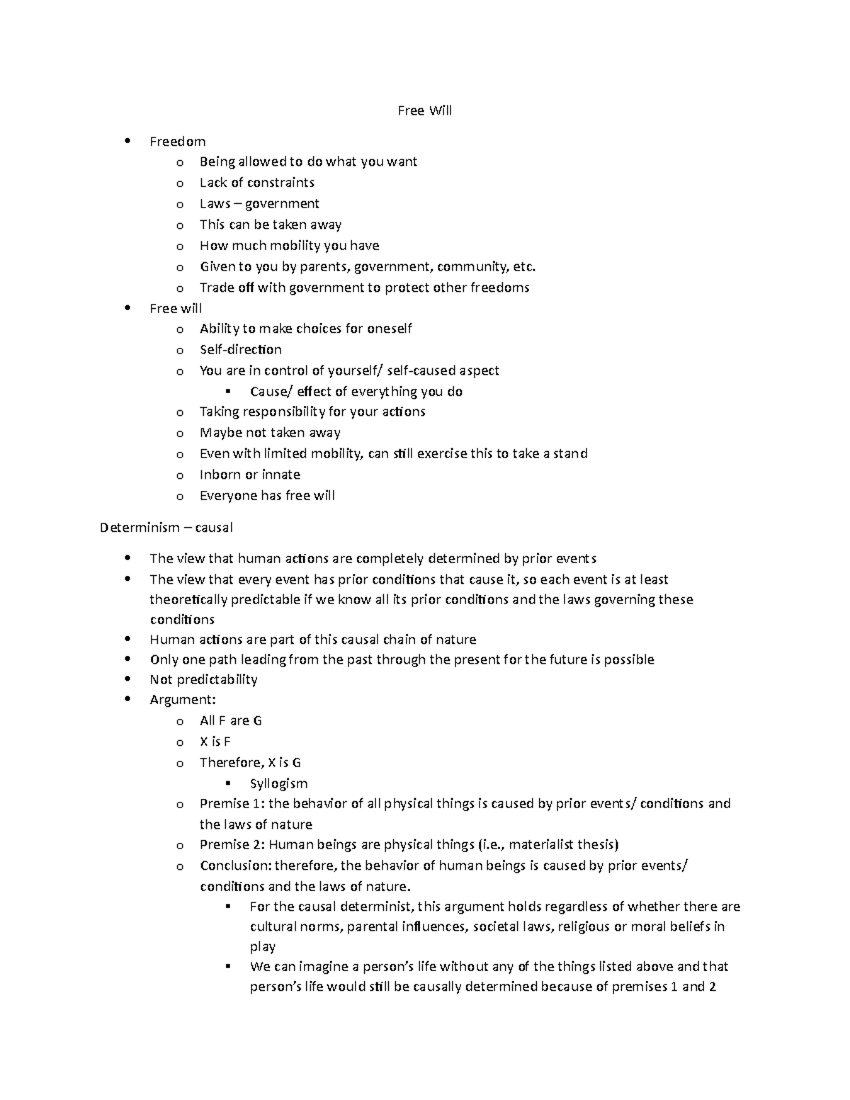 Unit 2- Free Will, Freedom, and Determinism - Free Will Freedom o Being ...