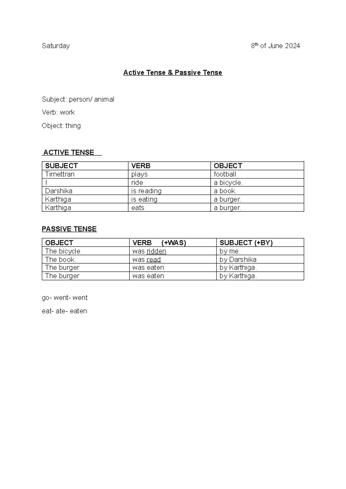 Active Tense & Passive Tense - Saturday 8 th of June 2024 Active Tense ...