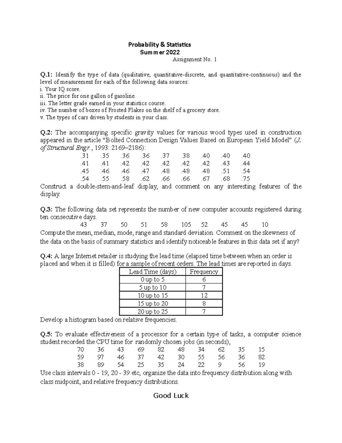 Assignment 1 - helping other is good - Probability & Statistics Summer ...