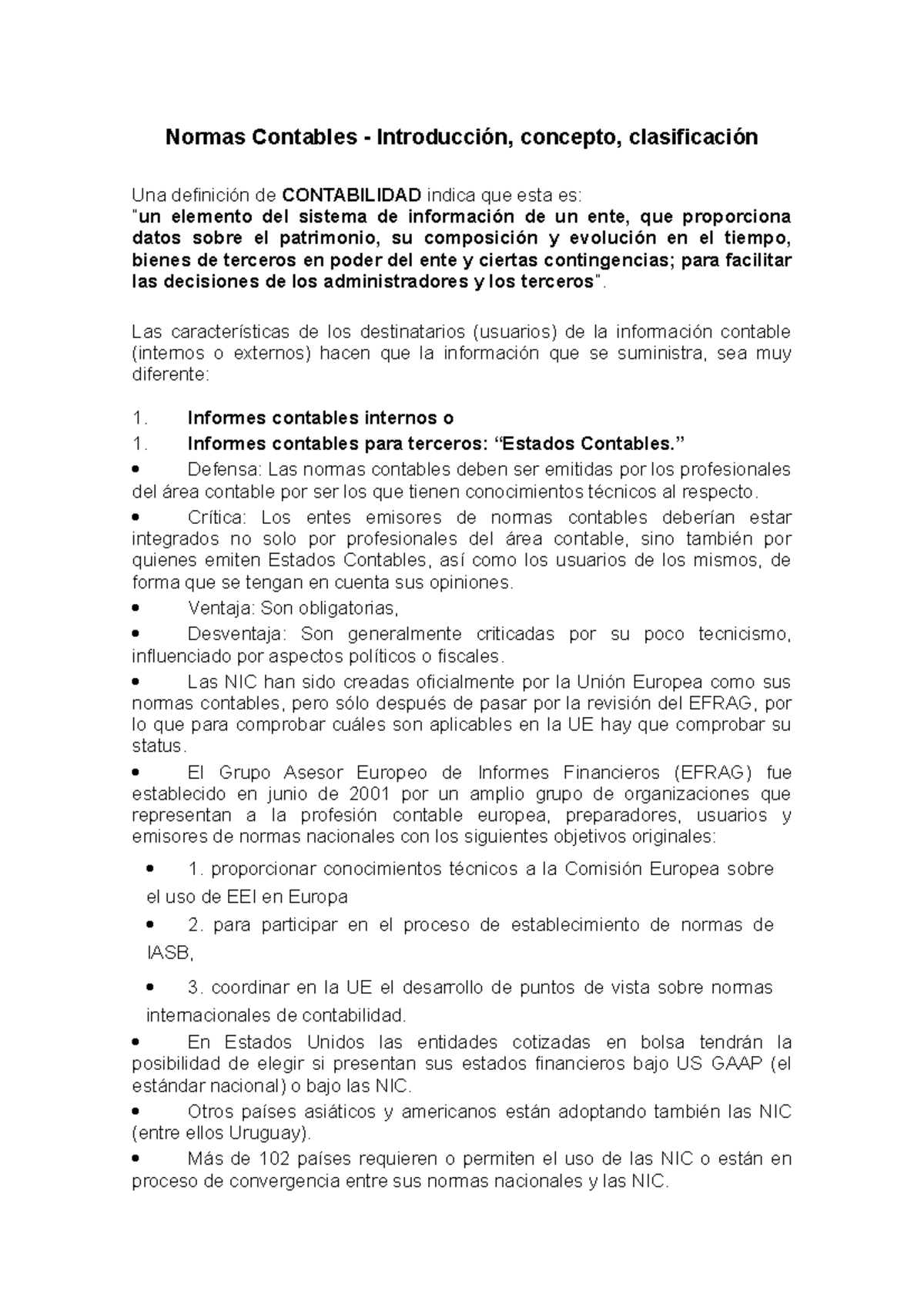 Normas contables y clasificación - Normas Contables - Introducción, concepto, clasificación Una ...