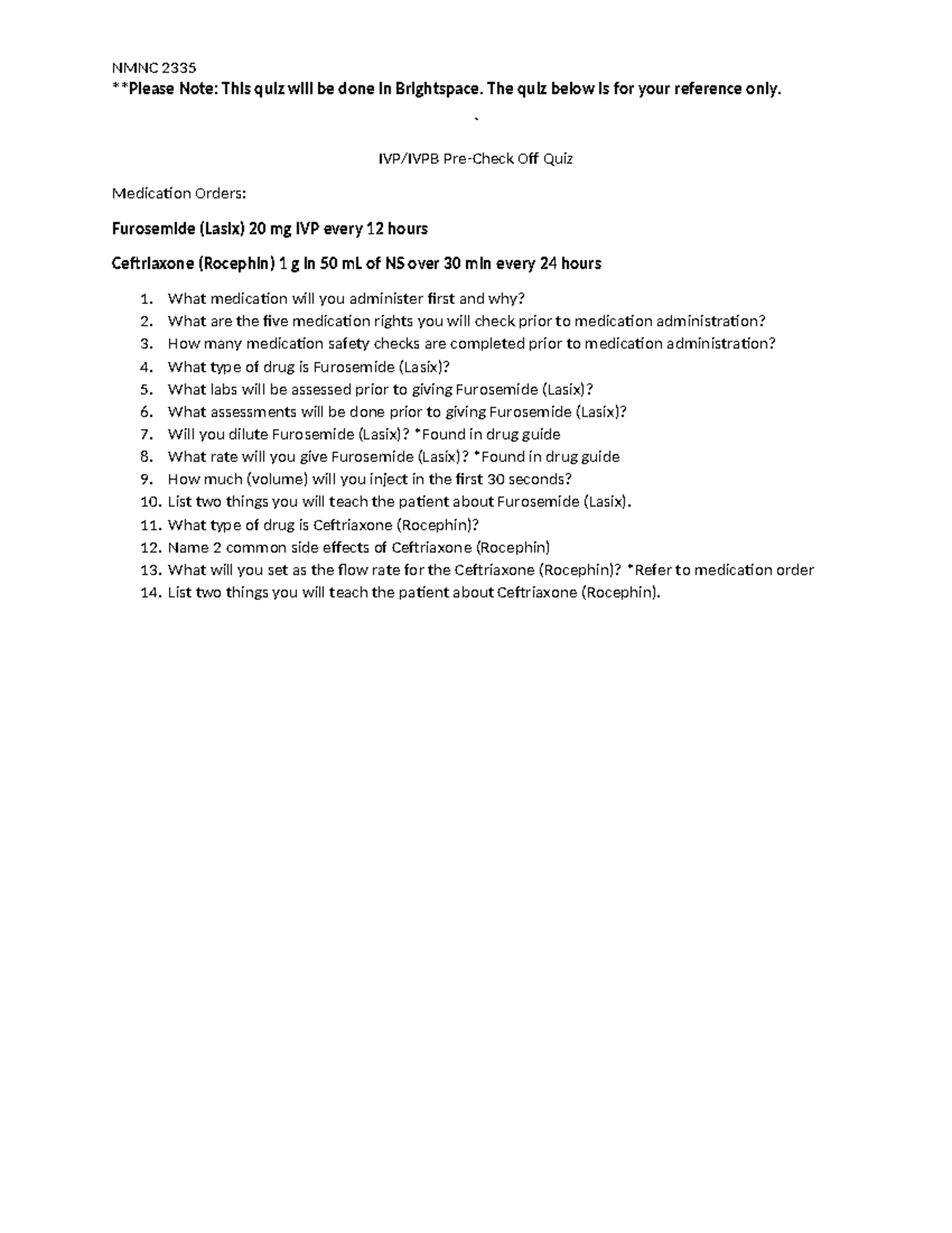 IVP IVPB Check off Summer 24 - **Please Note: This quiz will be done in ...