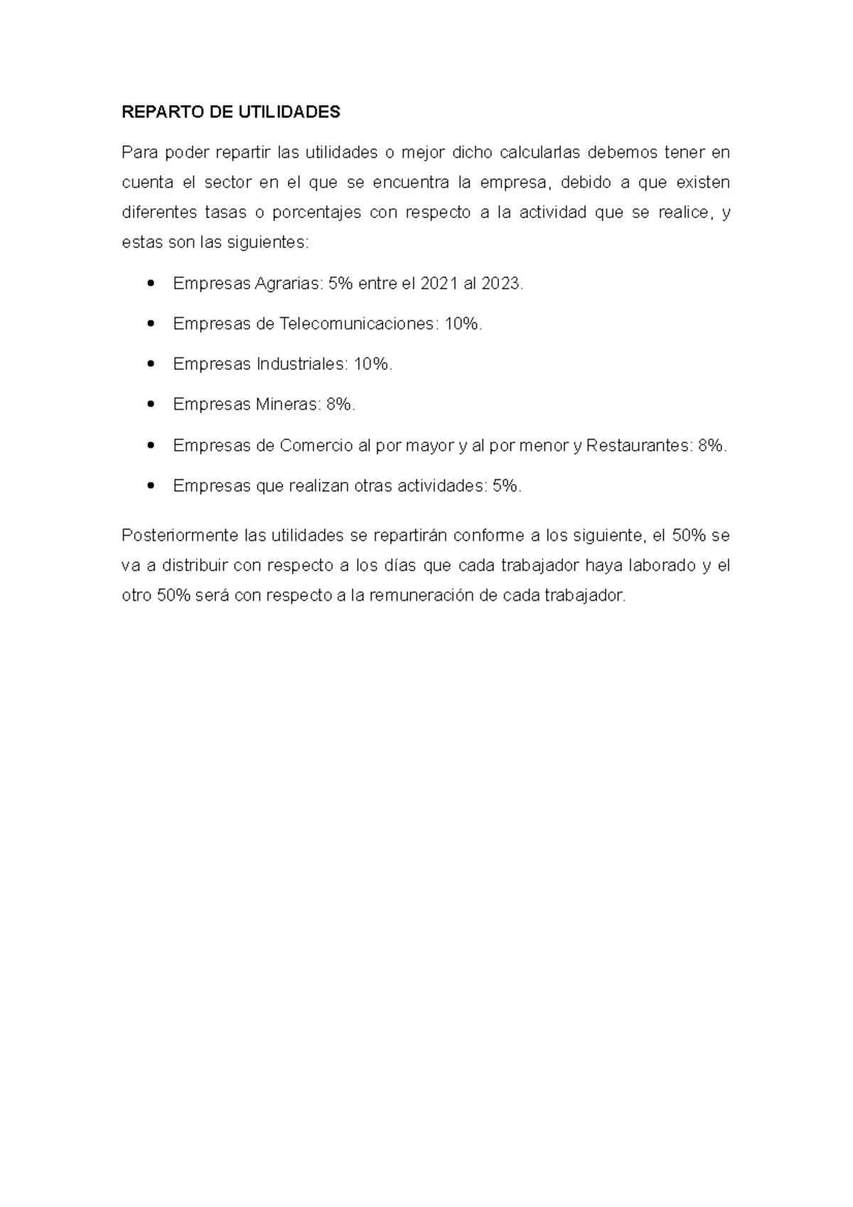 Reparto DE Utilidades - REPARTO DE UTILIDADES Para poder repartir las ...