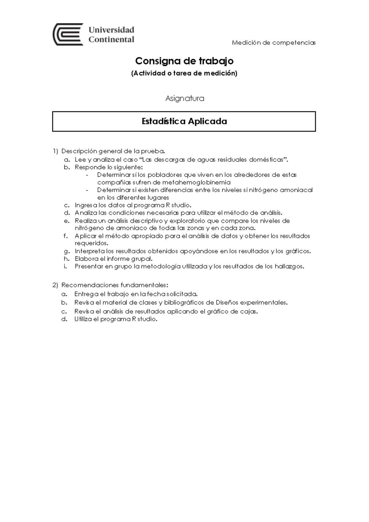 Consigna - Medición de competencias Consigna de trabajo (Actividad o tarea de medición ...