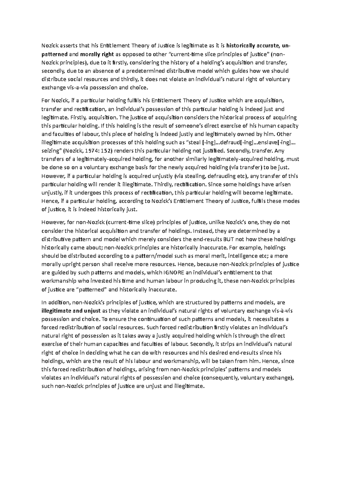 Distributive Justice - Nozick asserts that his Entitlement Theory of ...