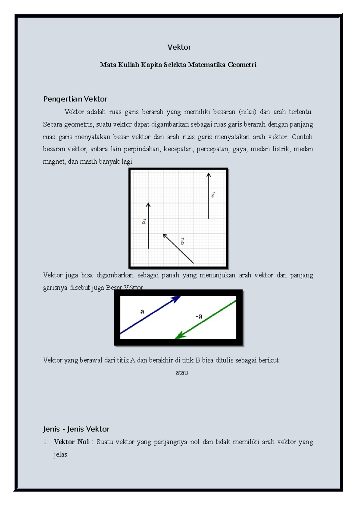 Vektor - Vektor Mata Kuliah Kapita Selekta Matematika Geometri ...