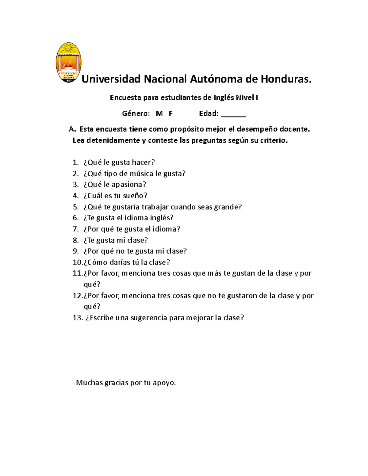 Encuesta - Ghjj - Universidad Nacional Autónoma de Honduras. Encuesta ...