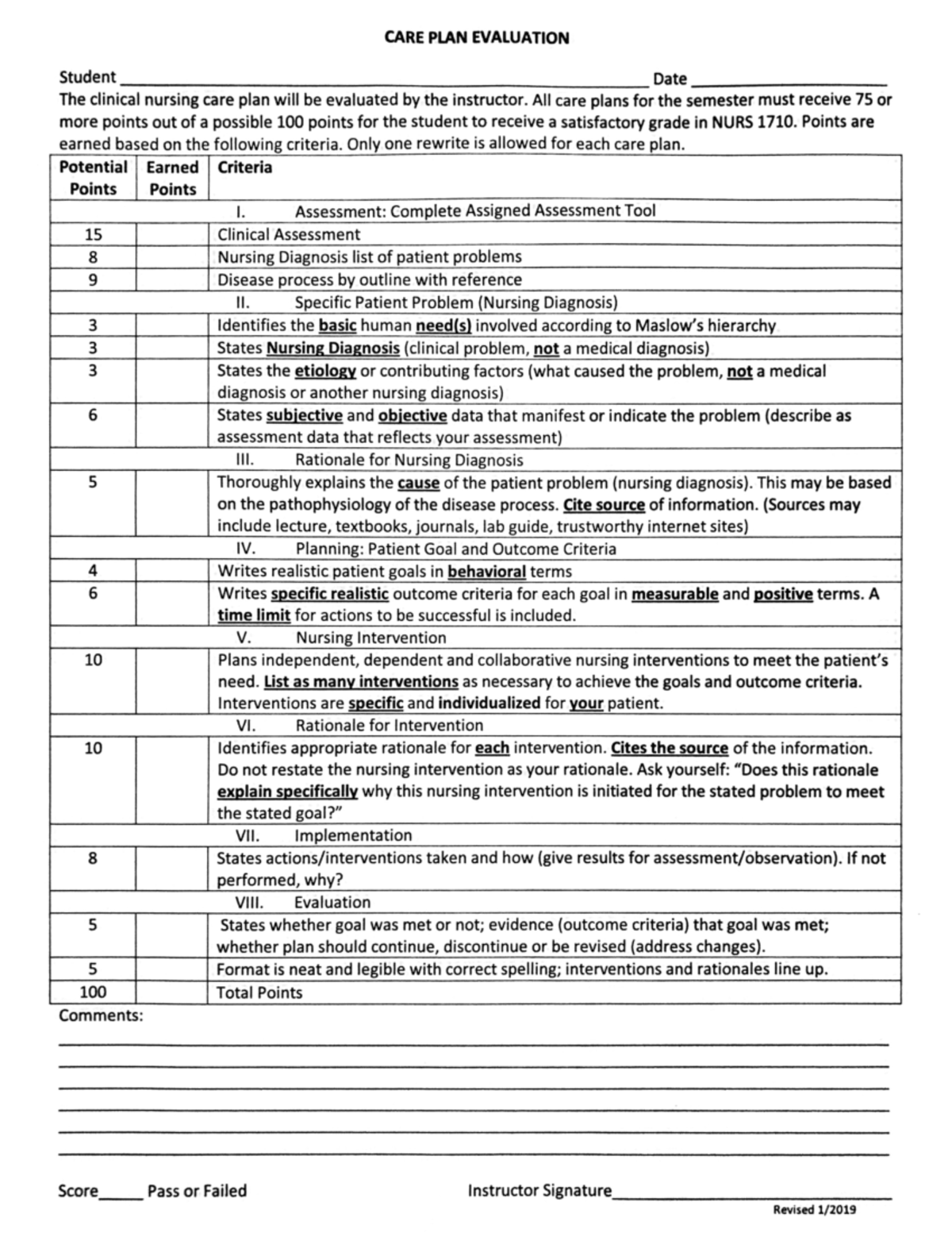 Care Plan Evaluation - CARE PLAN EVALUATION Student The clinical ...