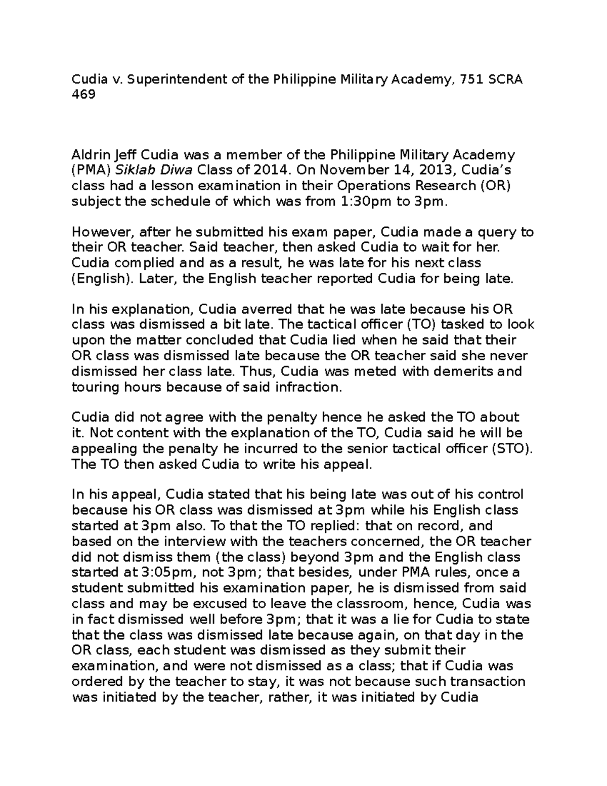 Cudia-v - cases - Cudia v. Superintendent of the Philippine Military ...