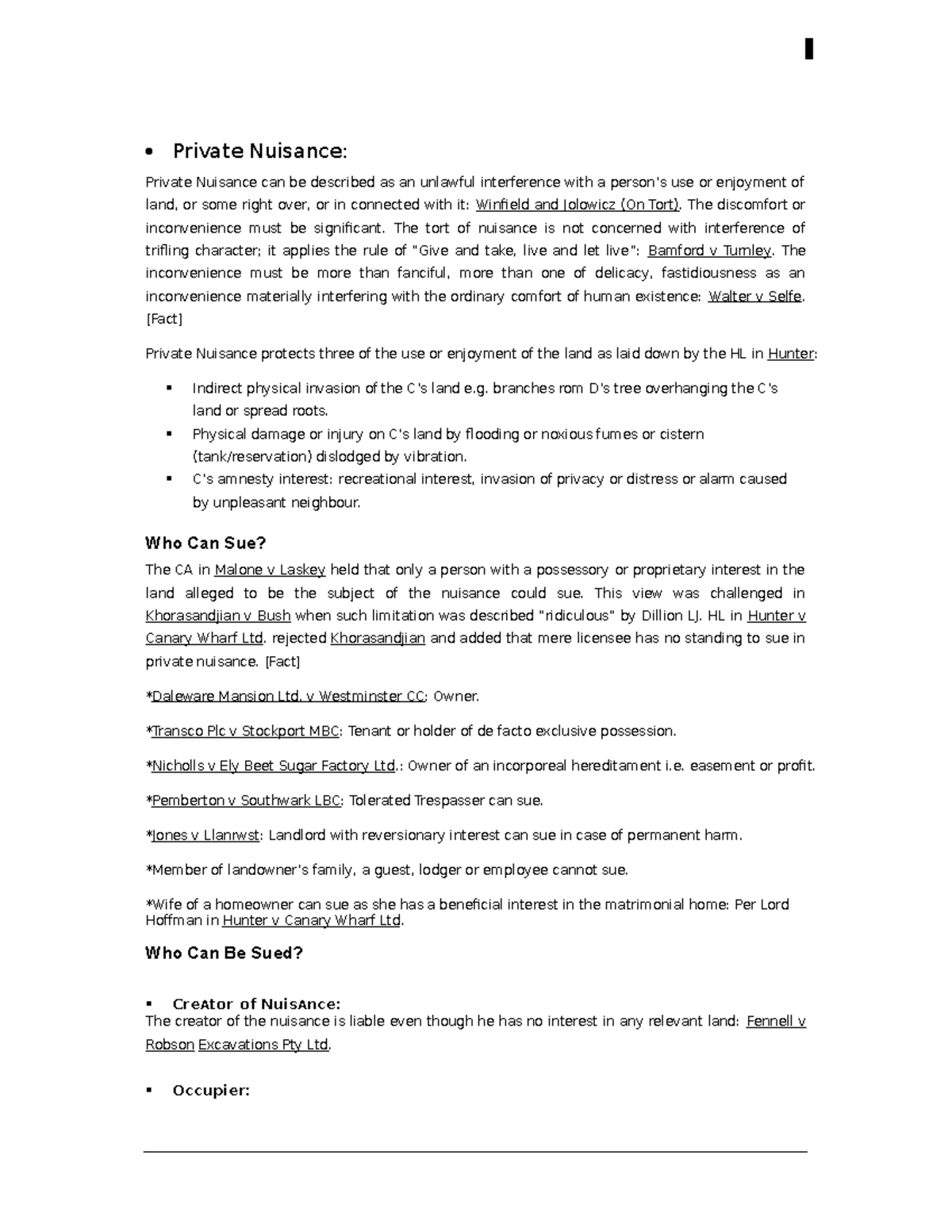 Nuisance - An overview of notes which I sumamrised and compiled after ...