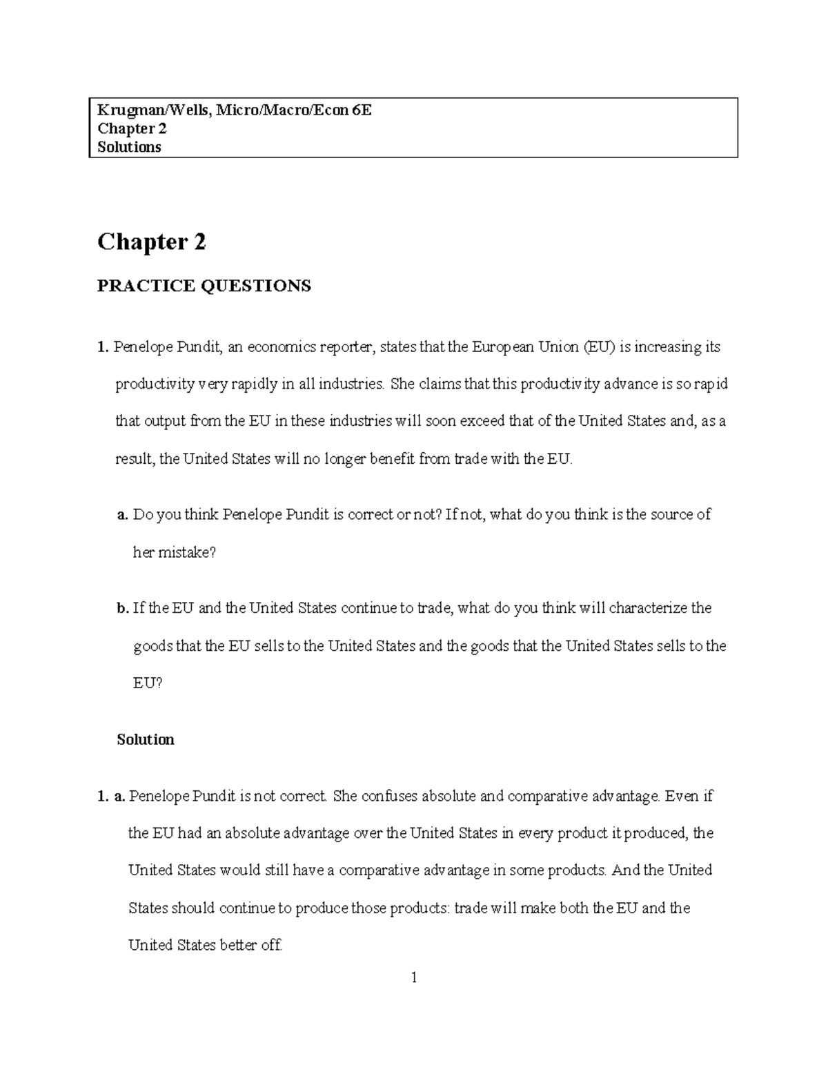 Chapter 2 practice questions - Krugman/Wells, Micro/Macro/Econ 6E Chapter 2 Solutions Chapter 2 ...