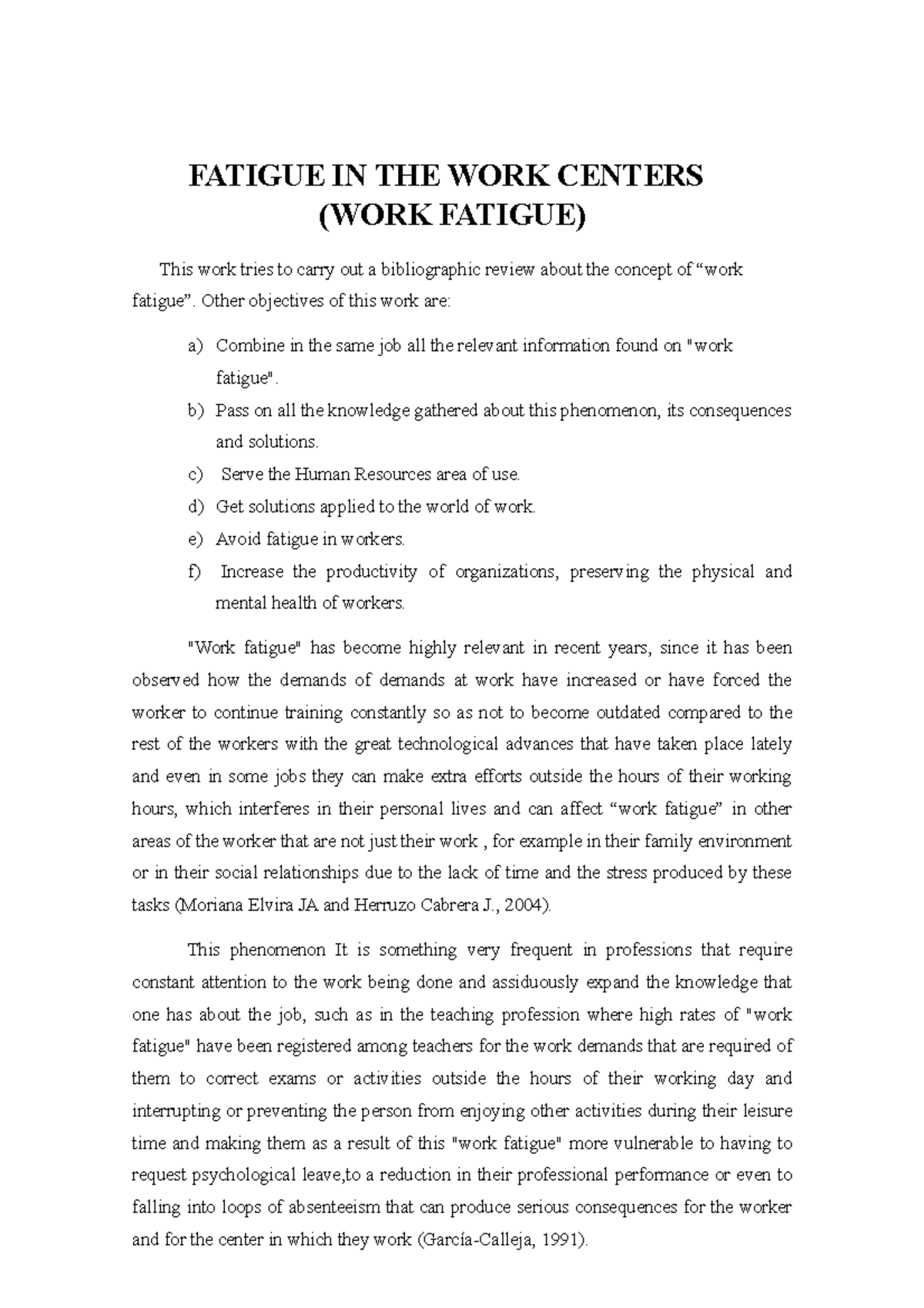 Fatigue IN THE WORK Centers (WORK Fatigue) - FATIGUE IN THE WORK ...