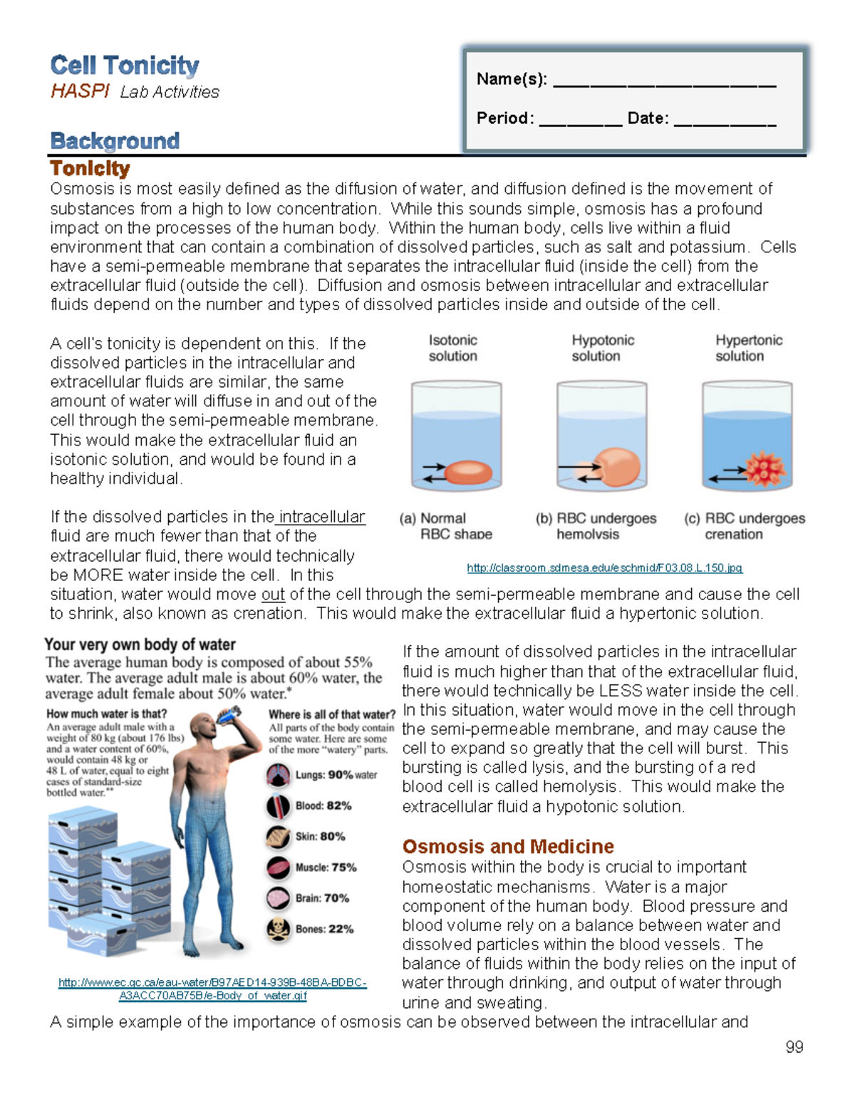 6. Cell Tonicity LAB - it is good - HASPI Lab Activities Osmosis is ...