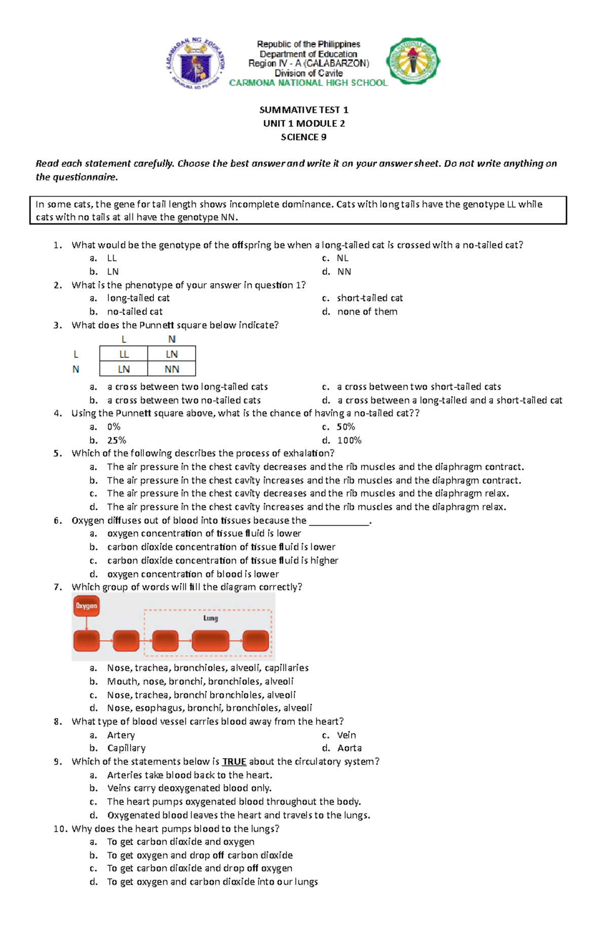 ST1 U1 M2 - test questions - SUMMATIVE TEST 1 UNIT 1 MODULE 2 SCIENCE 9 ...
