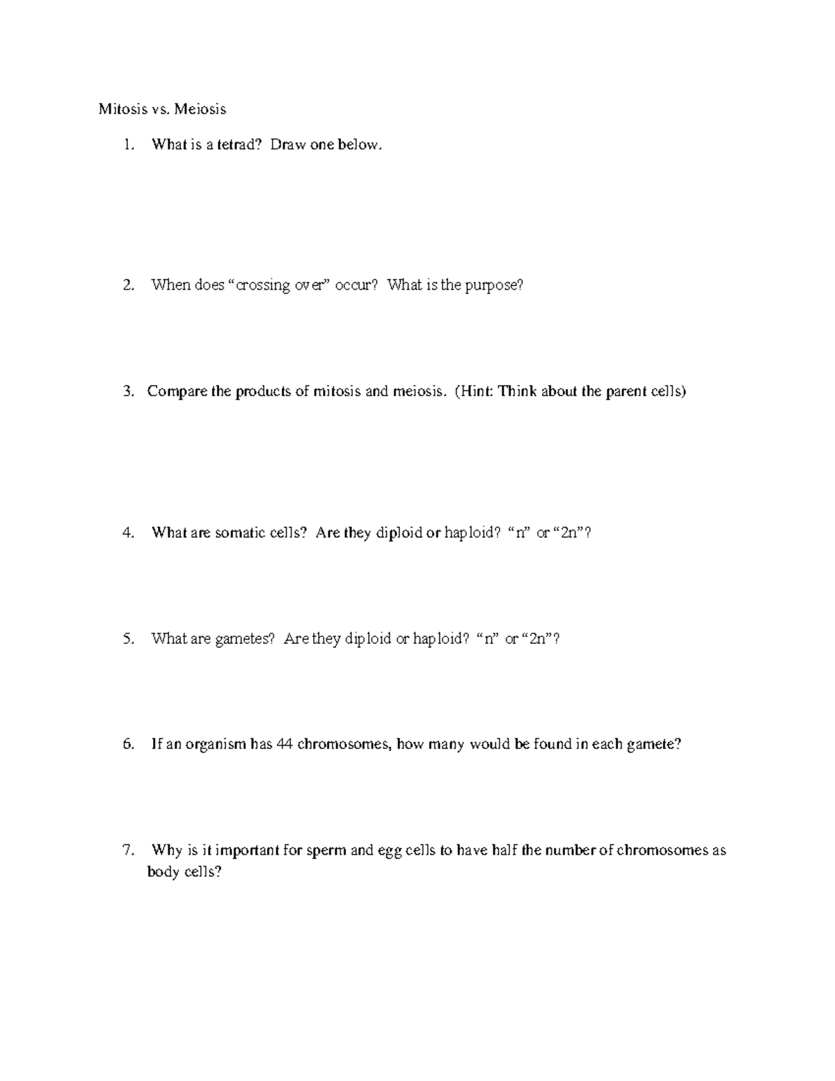 Mitosis vs Meiosis - need help with this assignment - Mitosis vs ...