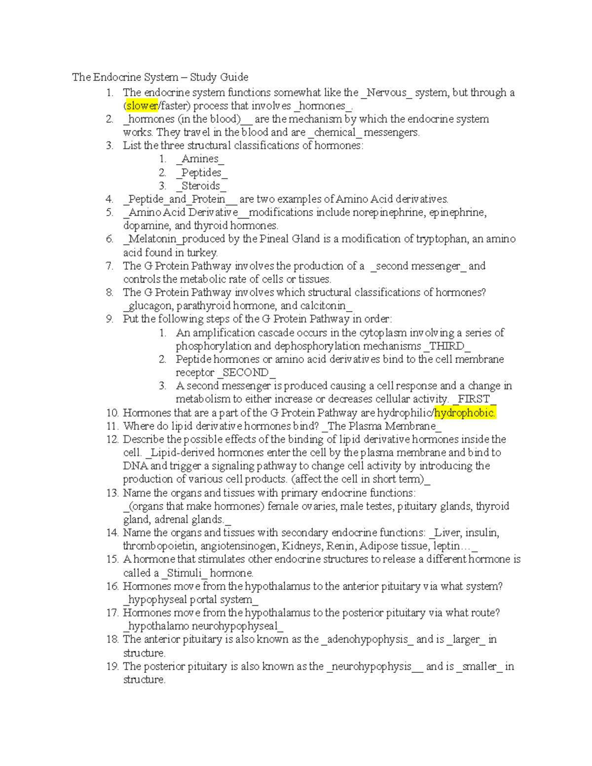 The Endocrine System – Study Guide - hormones (in the blood)_ are the ...