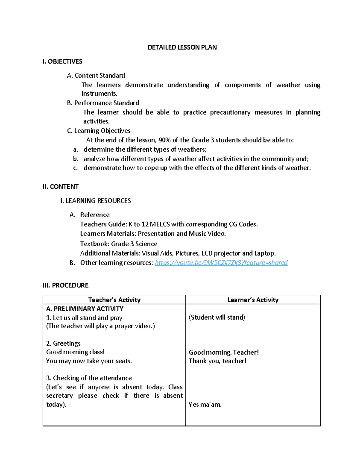 DLP IN Sicence DEMO - lesson plan - DETAILED LESSON PLAN I. OBJECTIVES ...