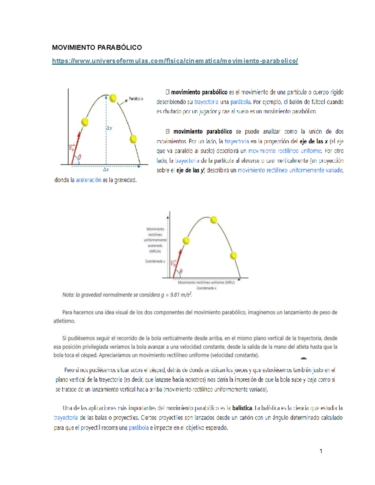 Movimiento Parabólico - Fisica I - MOVIMIENTO PARABÓLICO - Studocu