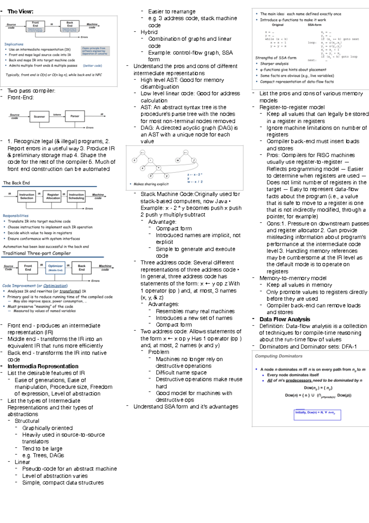 400P final cheat sheet - The View: - Two pass compiler: - Front-End ...