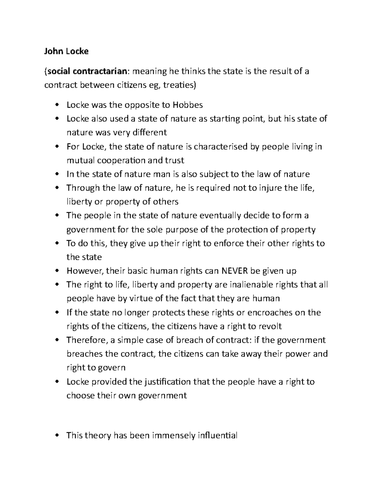 John Locke - Notes for Summaries made - Legal Processes, Constitutional ...