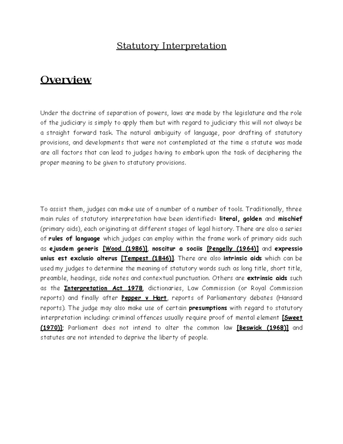 Statutory Interpretation - Statutory Interpretation Overview Under the ...