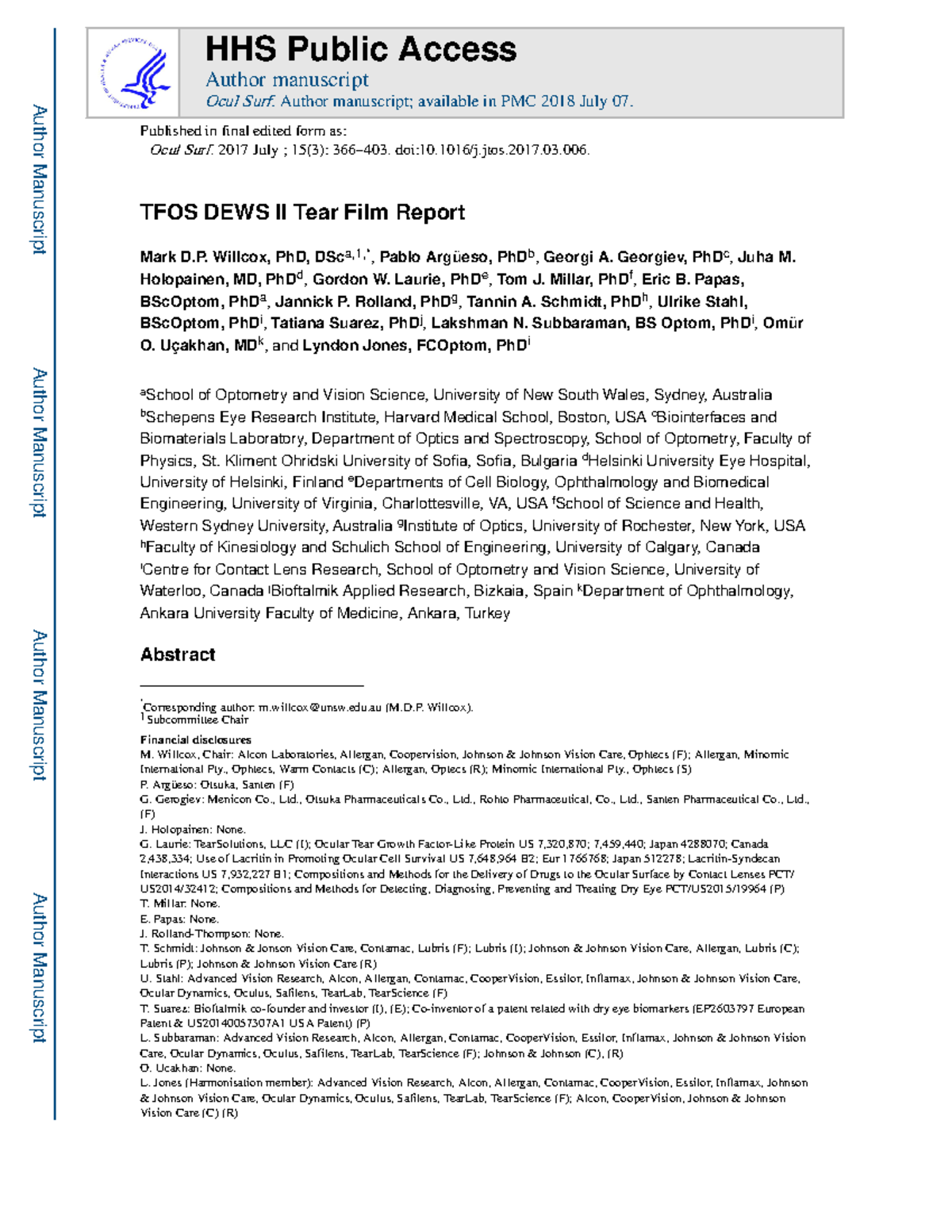 Nihms 978473 - nimhs de vision - TFOS DEWS II Tear Film Report Mark D ...