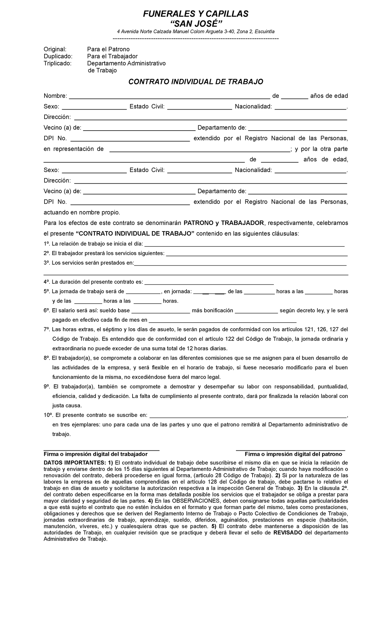 Formato de Contrato de Trabajo - FUNERALES Y CAPILLAS “SAN JOSÉ” 4 ...