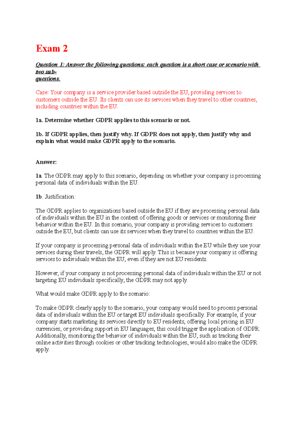 Exam 2 - eksamensmodell - Exam 2 Question 1: Answer the following ...