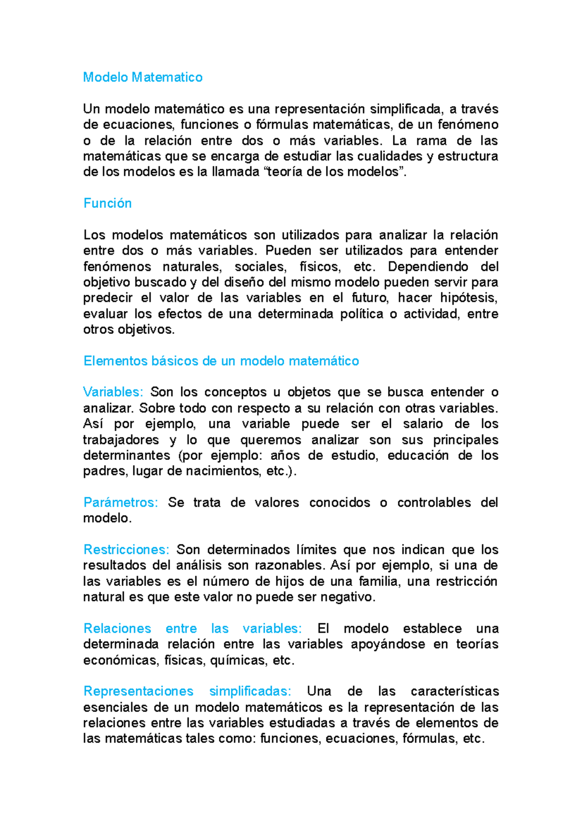 ATI Modelo - Aplicación - Modelo Matematico Un modelo matemático es una ...