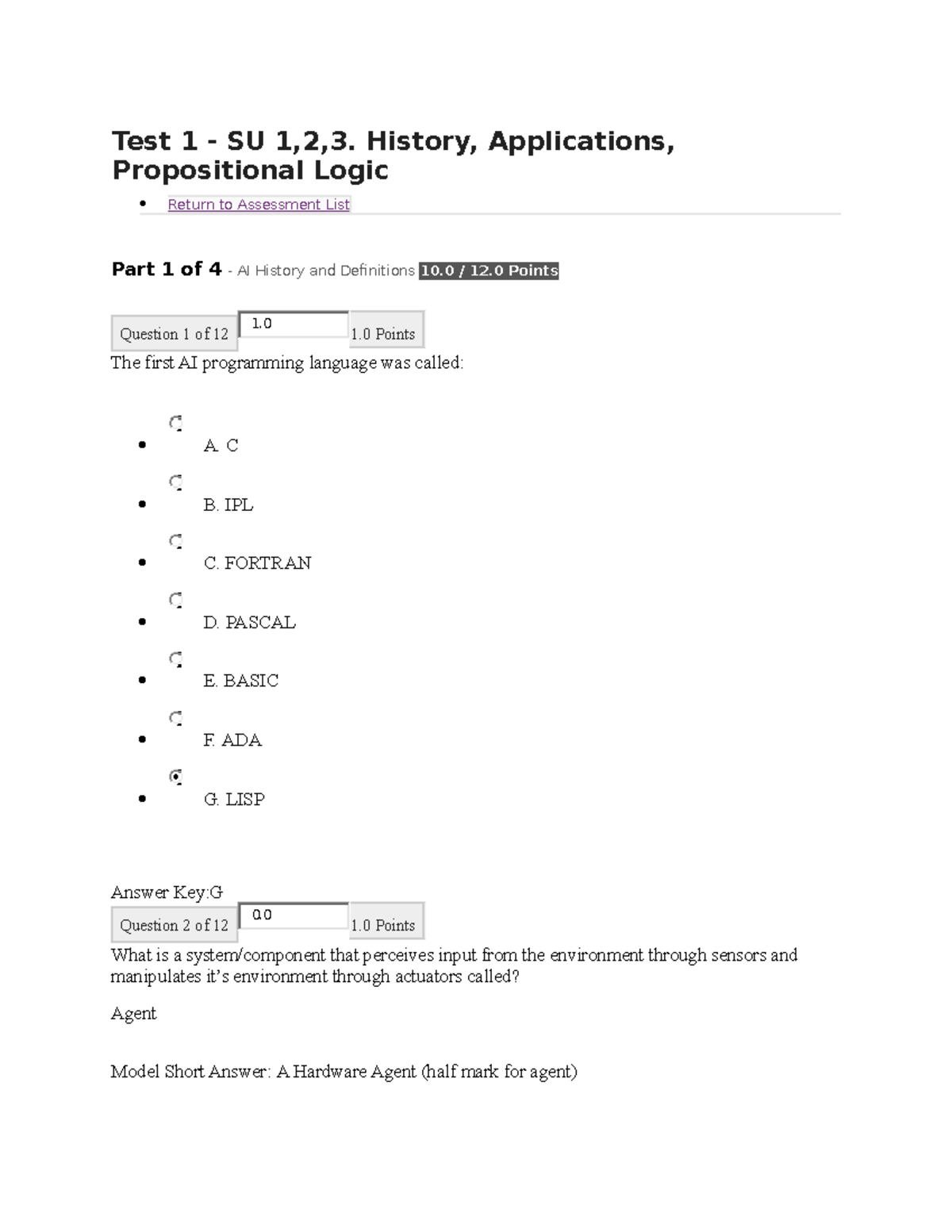 Test 1 - SU 1,2,3. History, Applications, Propositional Logic - Test 1 ...