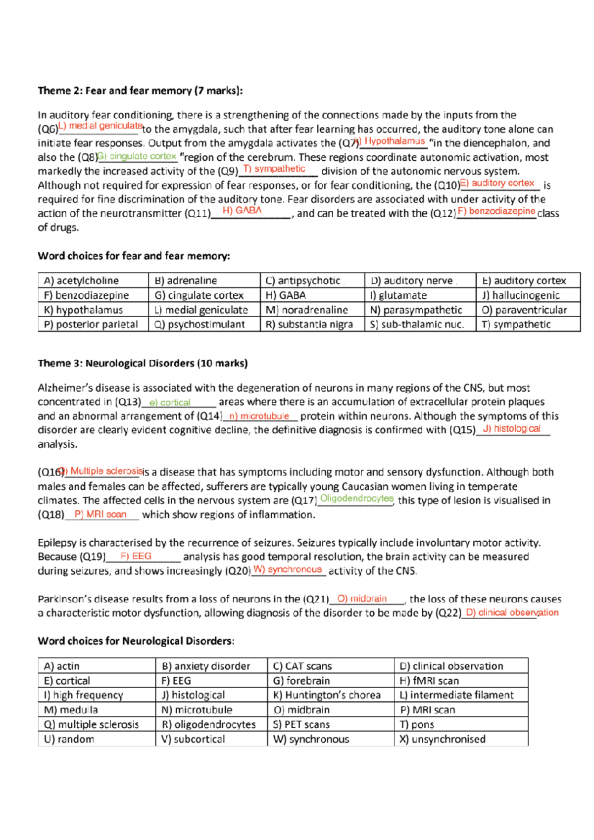 Neurological Questions - NEUR30003 - Studocu