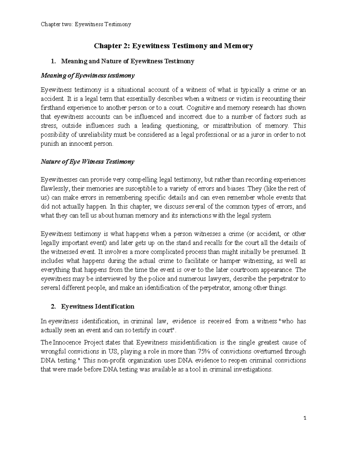 Chapter 2 Eyewitness Testimony - Chapter 2: Eyewitness Testimony and ...